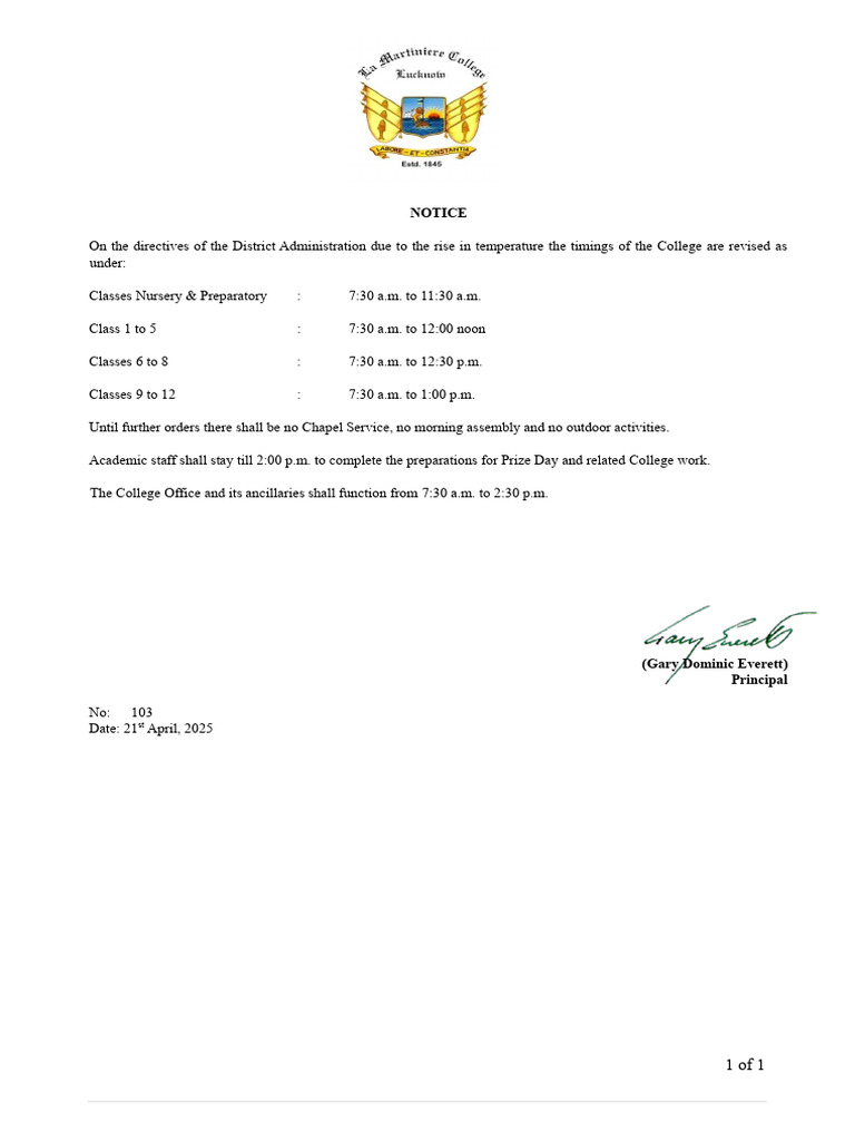 College Notice No 107 | PDF