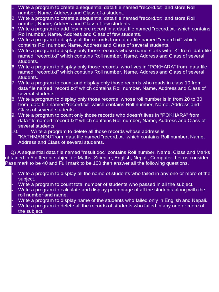 Write A Program To Create A Sequential Data File Named | PDF | Text File | Filename