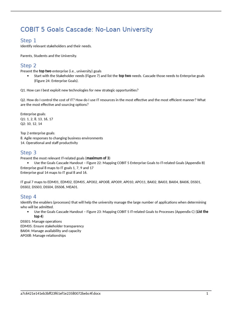 COBIT5 Goals Cascade Exercise | PDF | Business | Economies