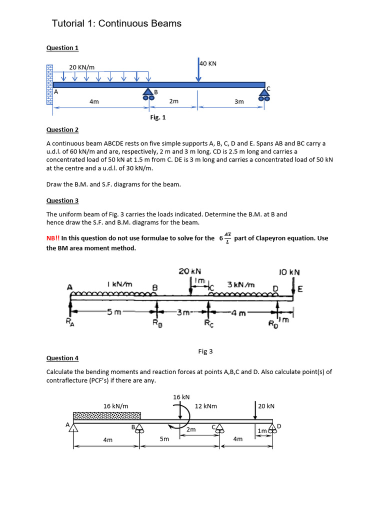 Tutorial 1 - Continuous Beams | PDF | Continuum Mechanics | Classical ...
