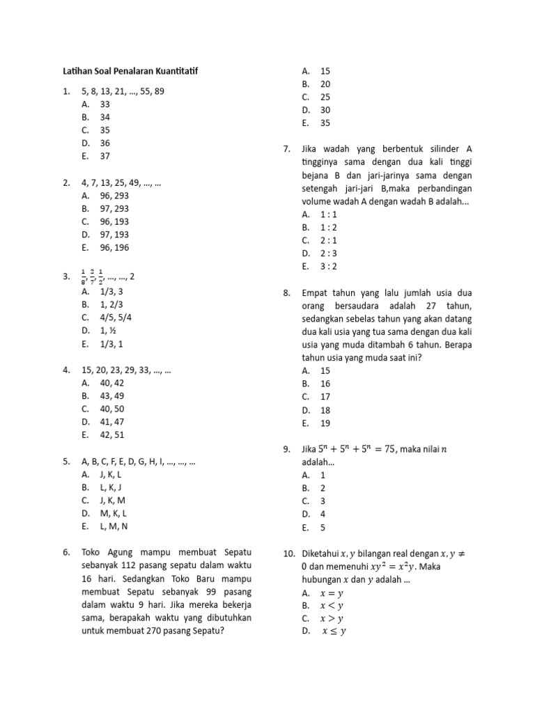 Latihan Soal Penalaran Kuantitatif | PDF