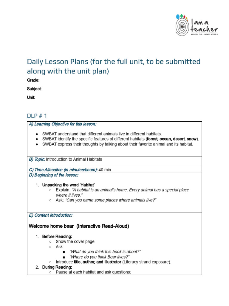 LTW 3 - Feb - Daily Lesson Plan (DLP) Template | PDF | Zoology