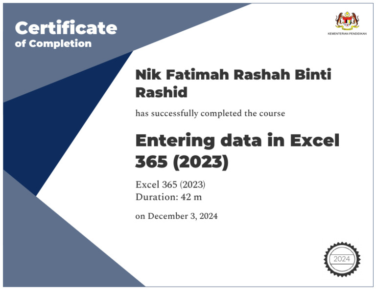 Advanced Excel Certification Completion | PDF
