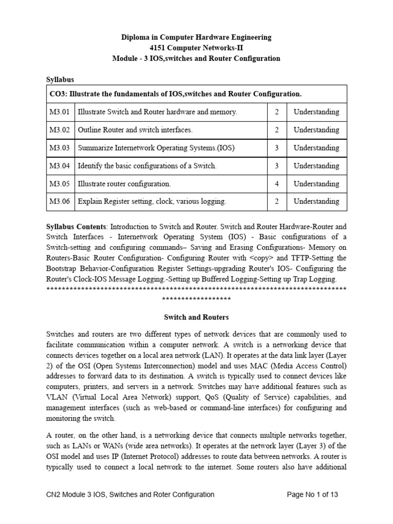 Cn2 Module 3 Ios Switches And Router Configuration Pdf Computer