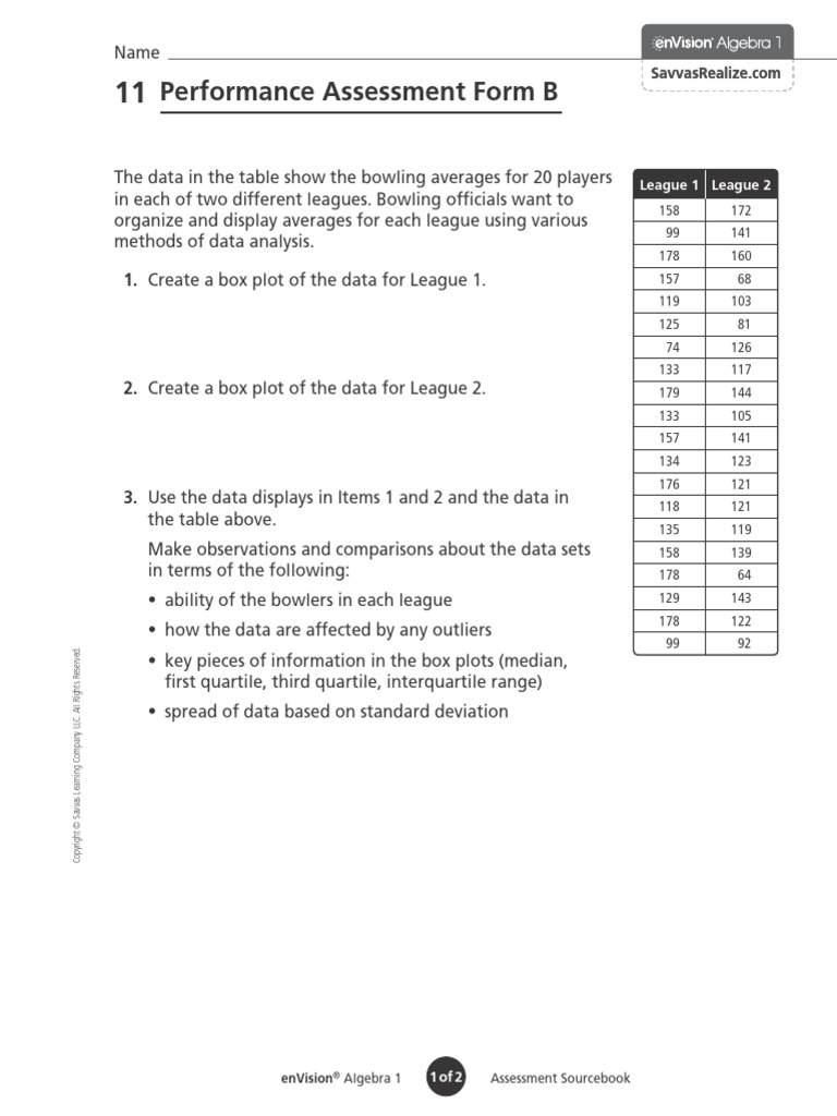 Printable - Topic 11 - Performance Assessment Form B | PDF | Quartile ...