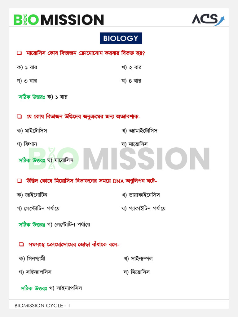 Cell Division Practice Sheet BM24 | PDF