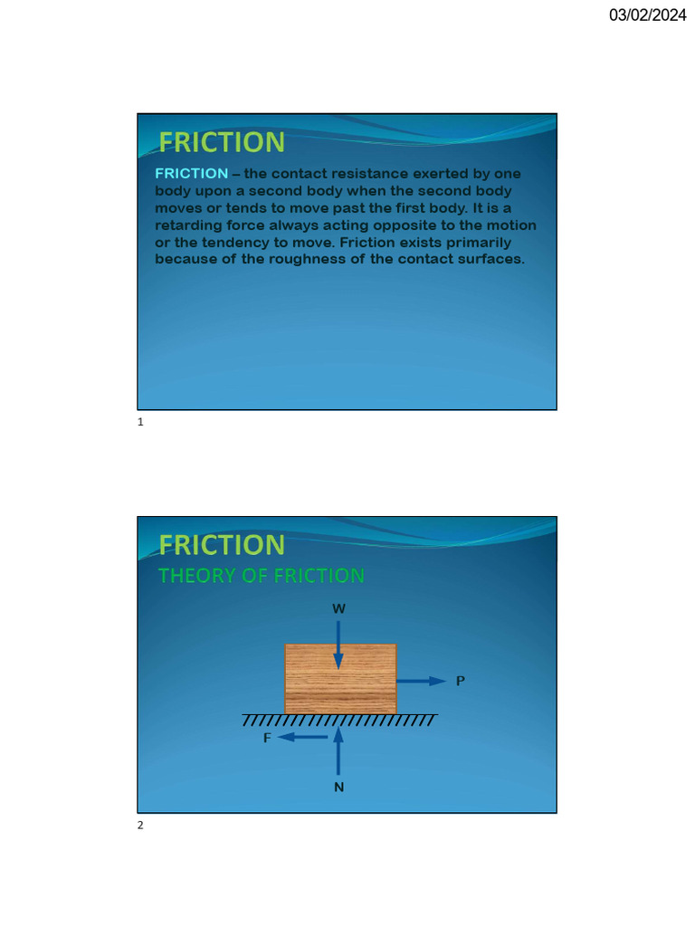 Lecture Engg Mech_Part 4_Friction | PDF | Friction | Force