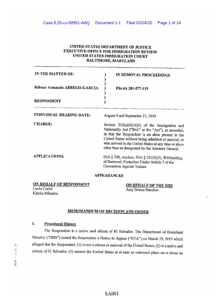 Kilmar Abrego Garcia Removal Case 2019 | PDF | Removal Proceedings ...