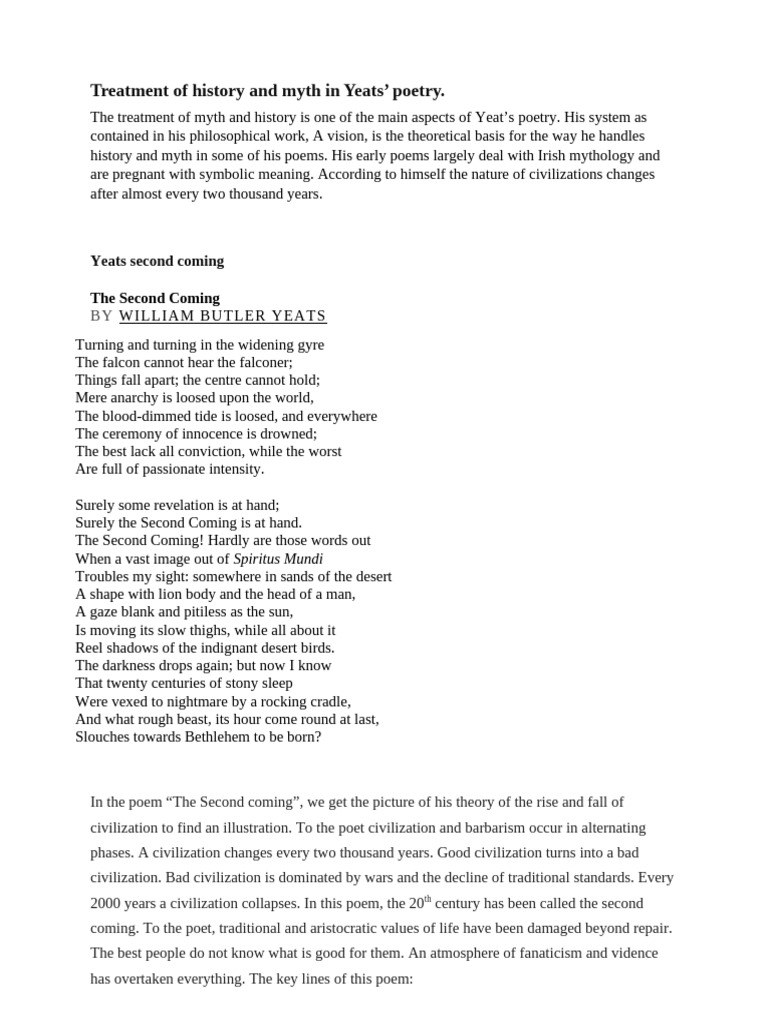 Treatment of History and Myth in Yeats | PDF