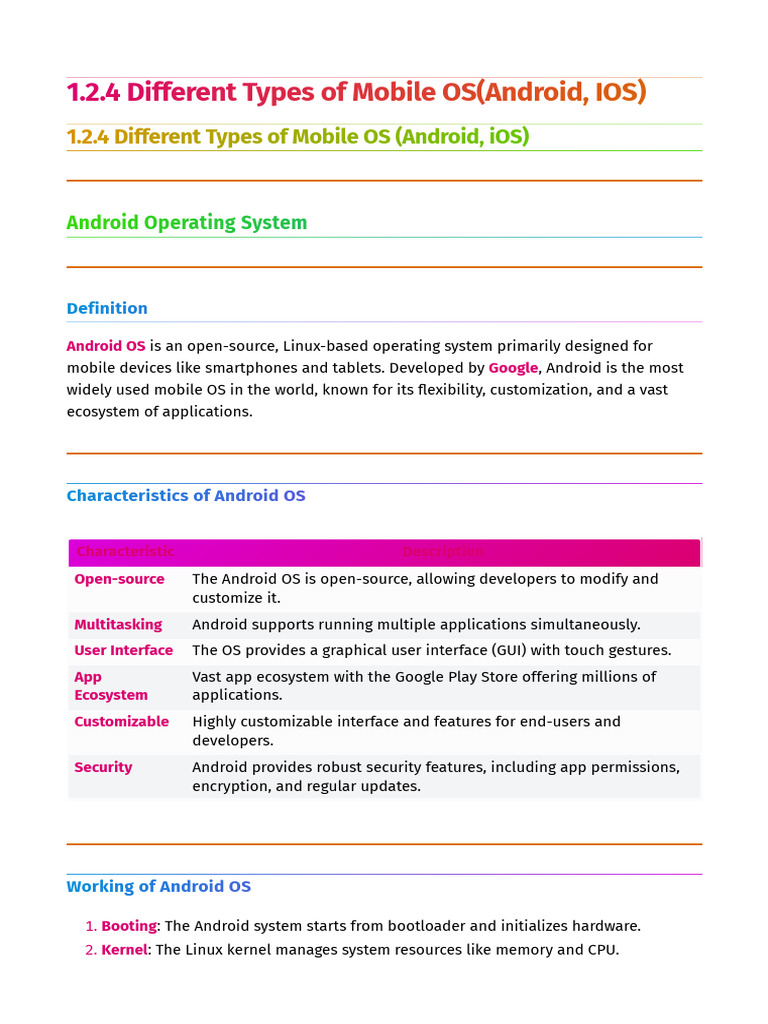 1.2.4 Different Types of Mobile OS (Android, IOS) | PDF | Android (Operating System) | Ios