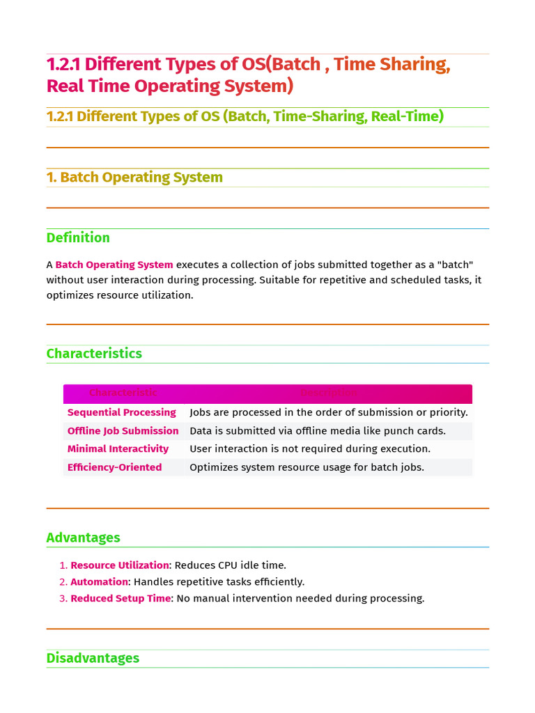 1.2.1 Different Types of OS (Batch, Time Sharing, Real Time Operating System) | PDF | Operating ...