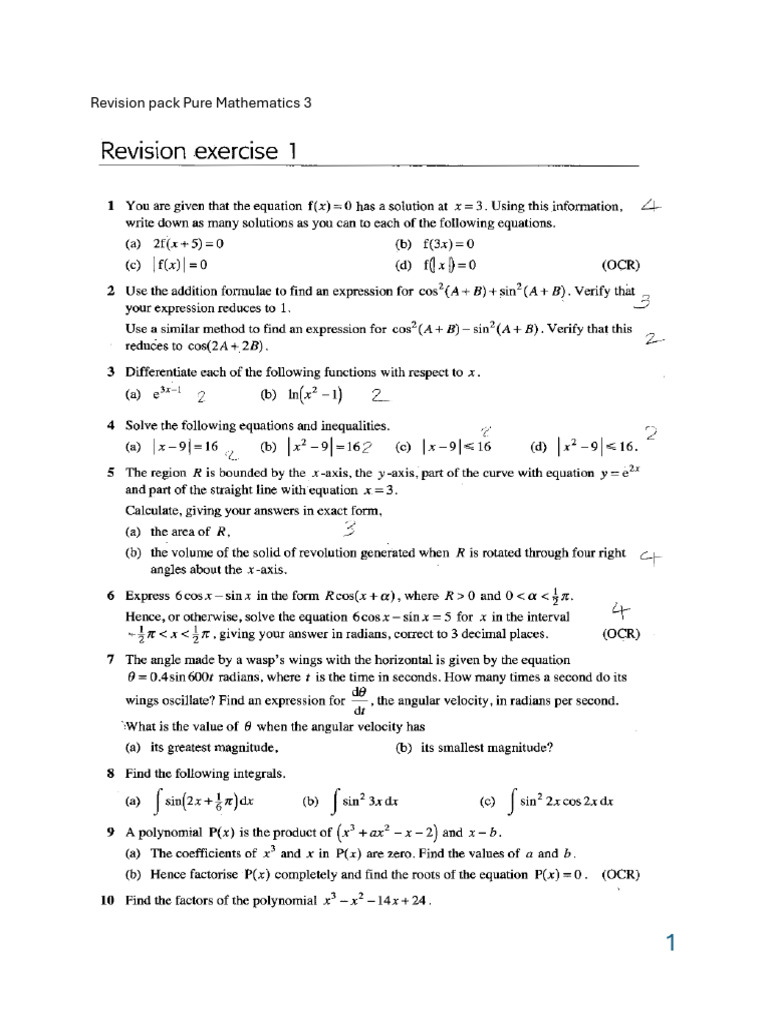 Pure Mathematics 3 Revision Pack | PDF