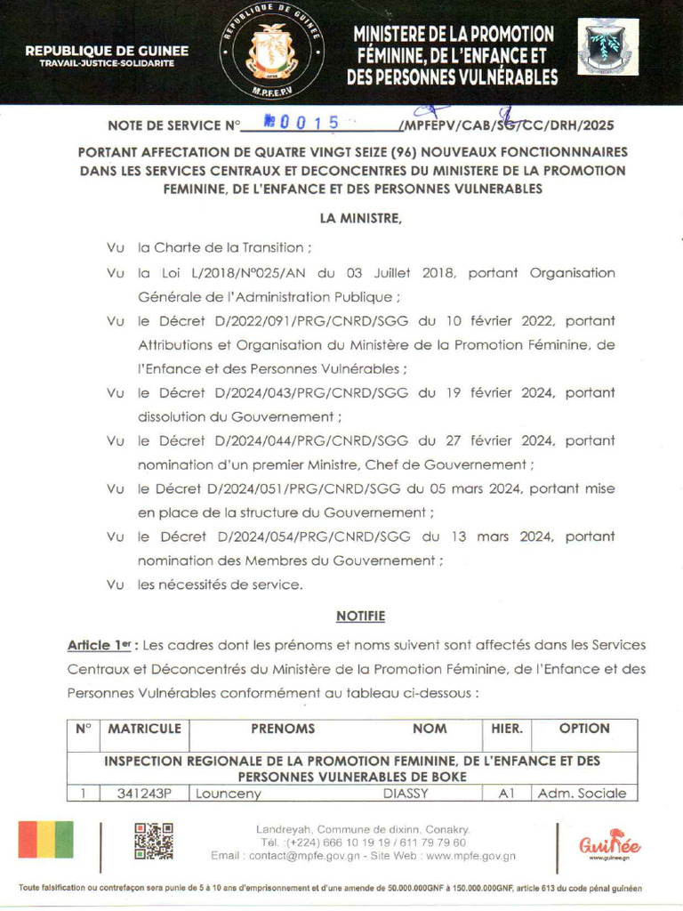 Note Affectation Nouveaux Fonctionnaires | PDF