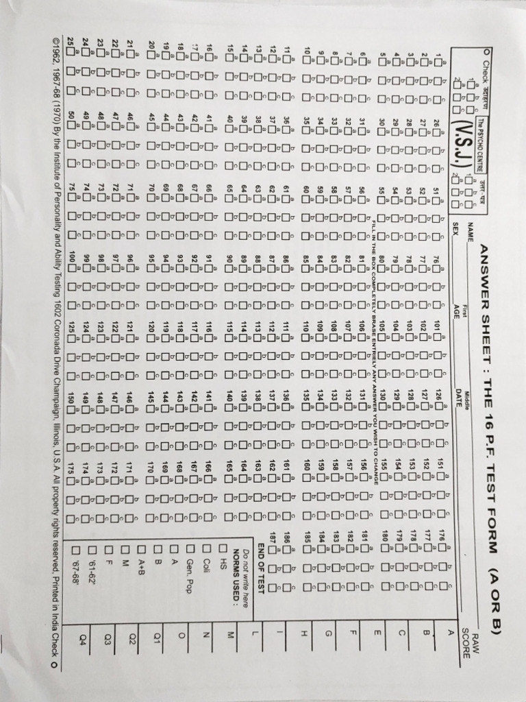 16 PF Answer Sheet | PDF