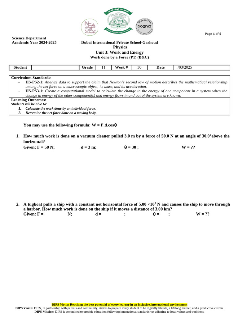 wk30 P1 Work Done by Force A | PDF | Force | Weight