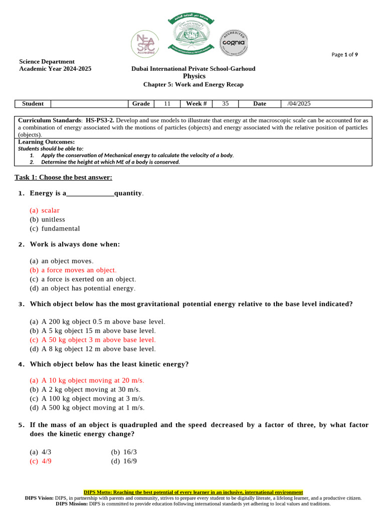 wk35 Work and Energy Recap | PDF | Force | Potential Energy