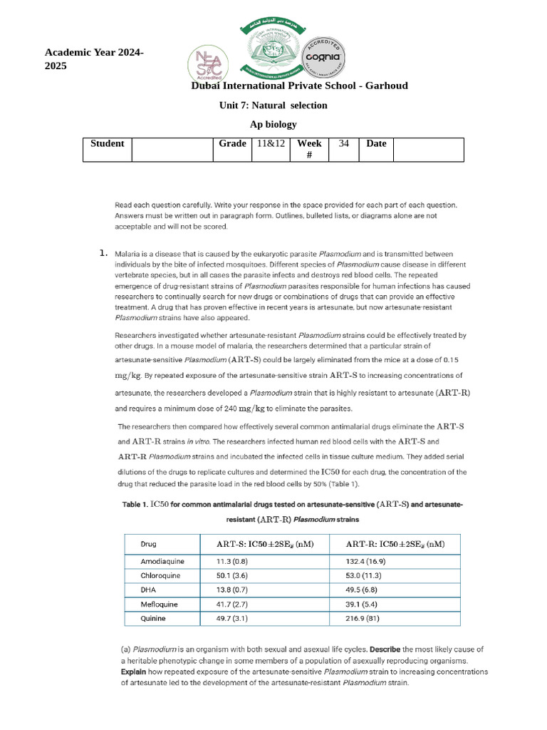Unit 7: Natural Selection FRQs | PDF