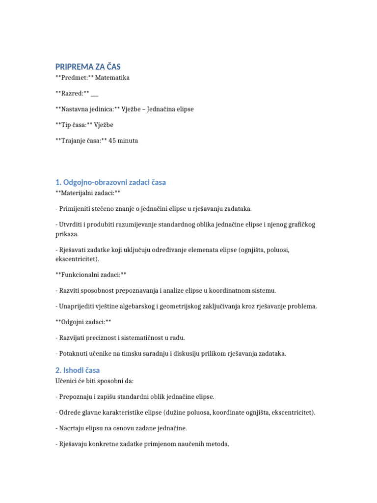 Priprema Jednacina Elipse | PDF
