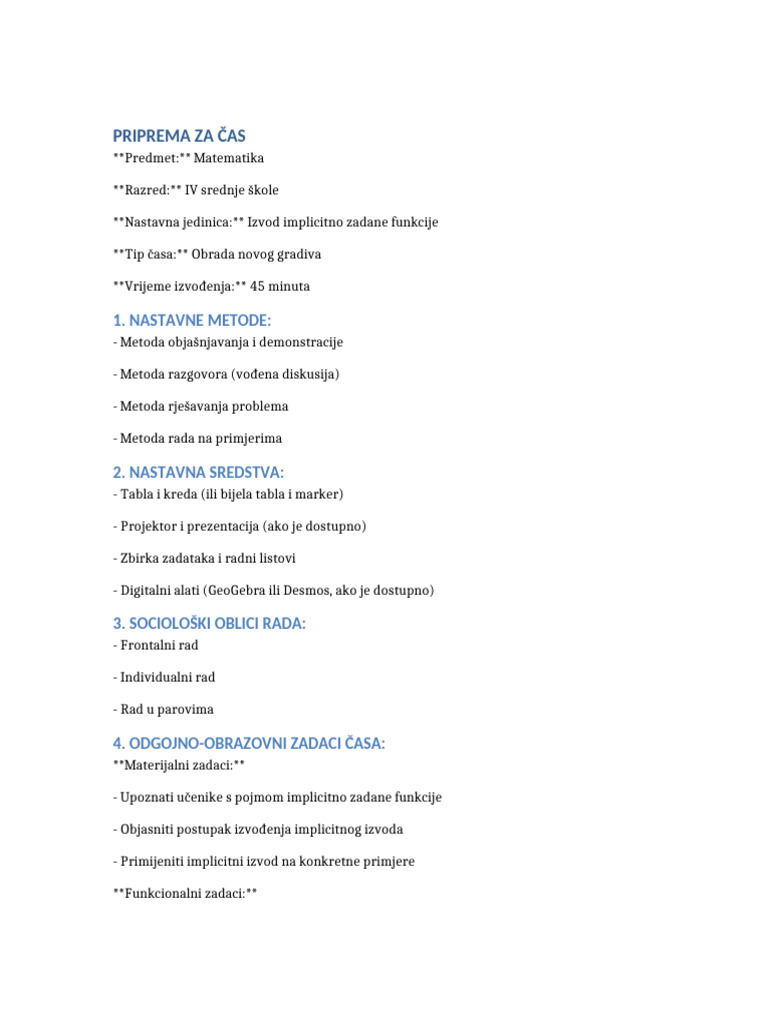 Priprema Izvod Implicitne Funkcije | PDF
