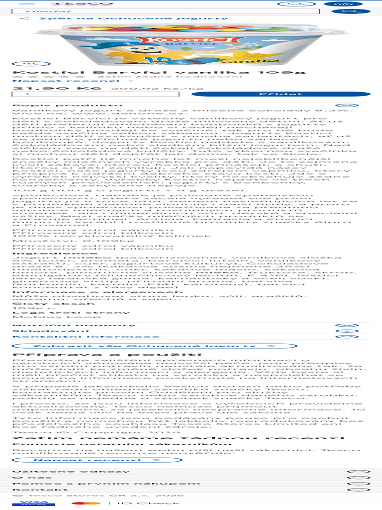 Kostíci Barvíci Vanilka 109g - Tesco Groceries | PDF