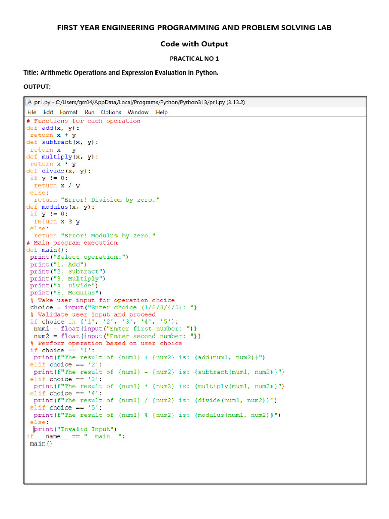 FIRST YEAR ENGINEERING PPS LAB code with output-1 | PDF