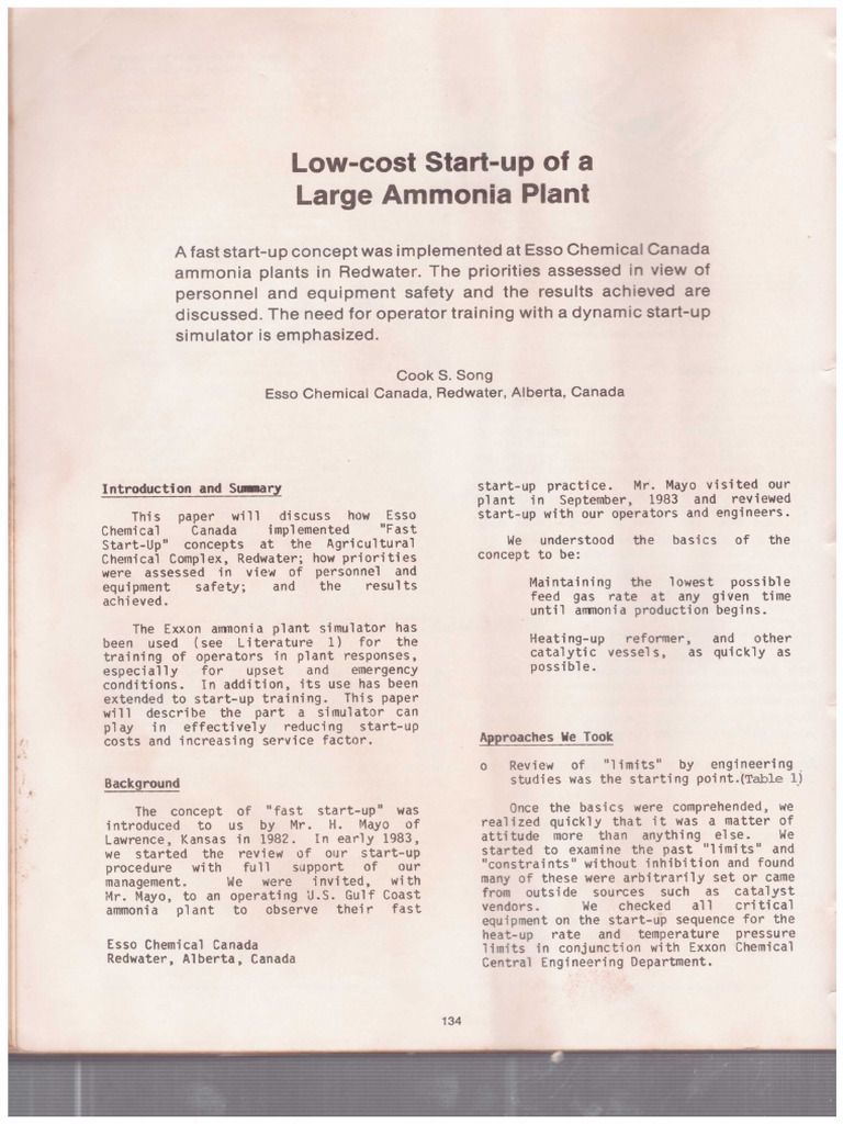Low Cost Start Up of A Large NH3 Plant | PDF