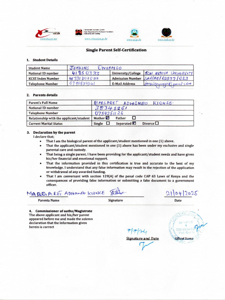 Single Parent Certification Form | PDF