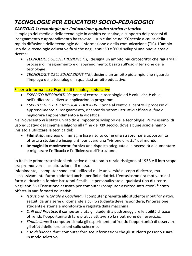 Tecnologie Per Educatori Socio-Pedagogici Riass | PDF