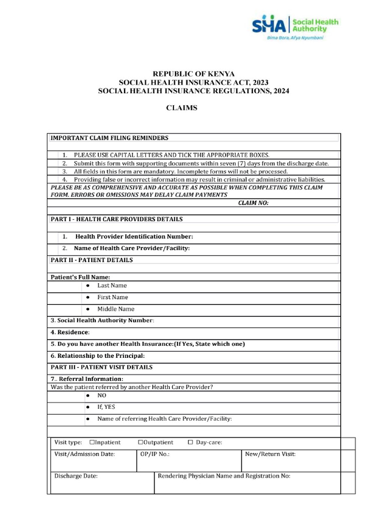 SHA HCPs CLAIM FORM-2024 | PDF