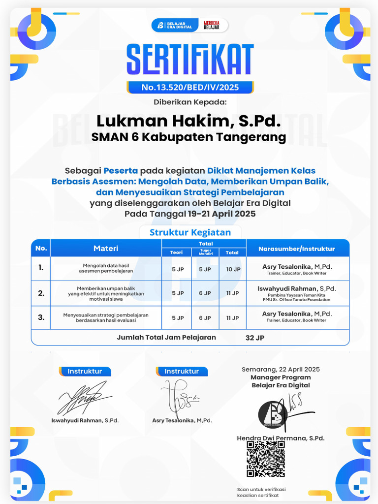 Sertifikat - Lukman Hakim, S.Pd. | PDF