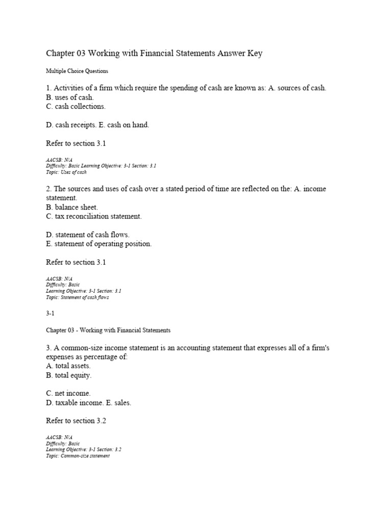 Chapter 03 Working With Financial Statements Answer Key | PDF | Equity ...