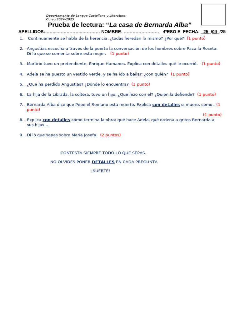 CONTROL Casa de Bernarda Alba, La | PDF