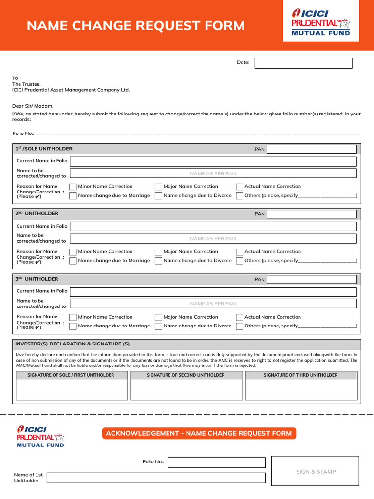 ICICI MF Name-Change-Form | PDF | Cheque | Notary Public