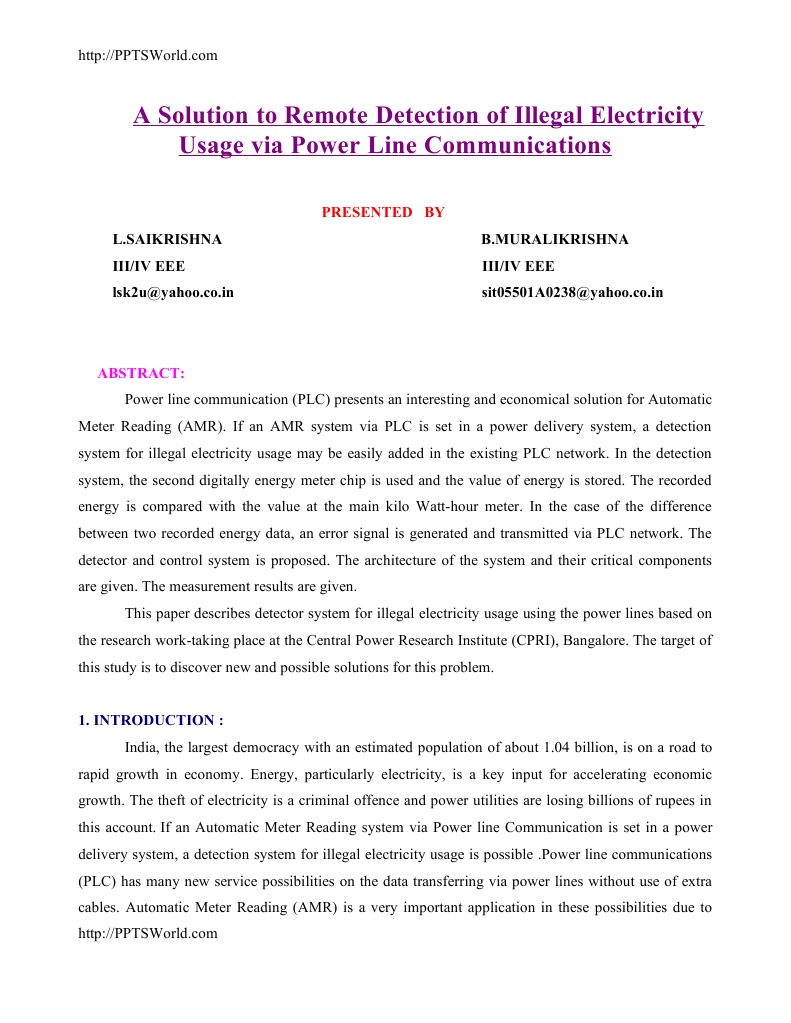 A Solution To Remote Detection Of Illegal Electricity Usage Via Power Line Communications Pdf