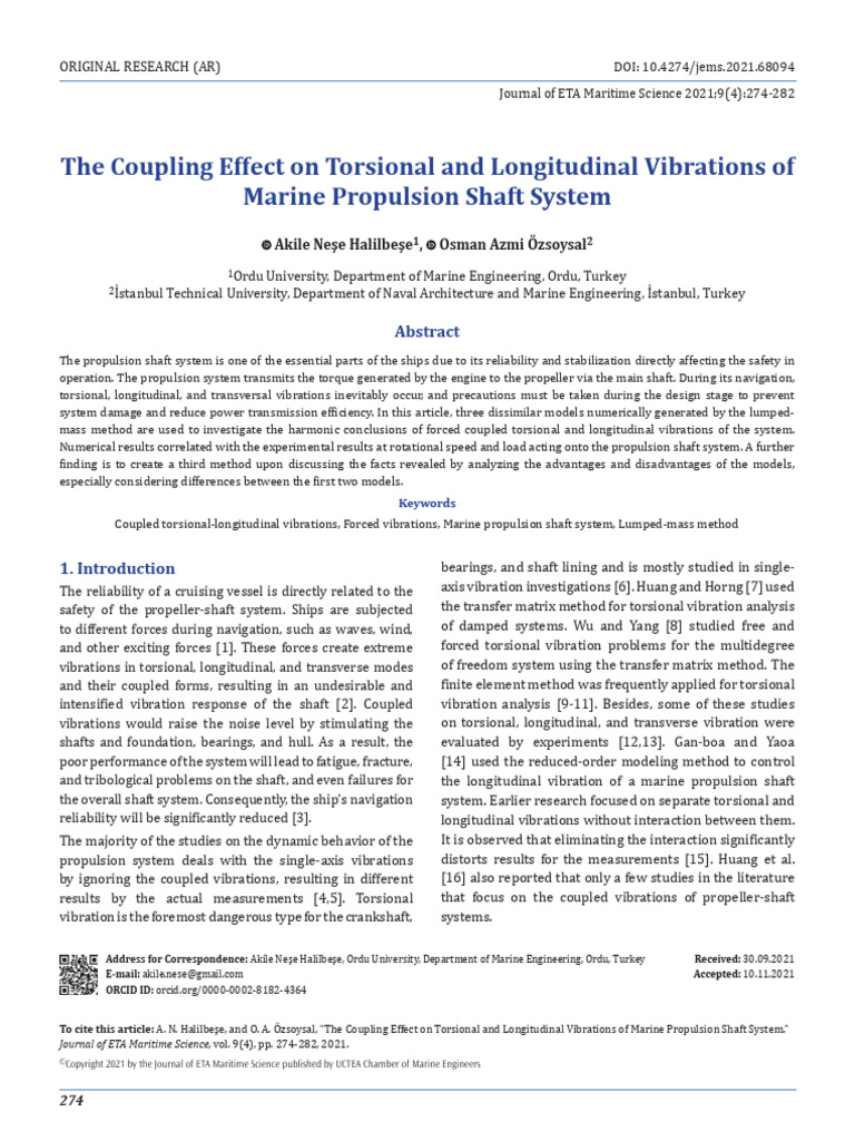 The Coupling Effect On Torsional and Longitudinal Vibrations of Marine ...