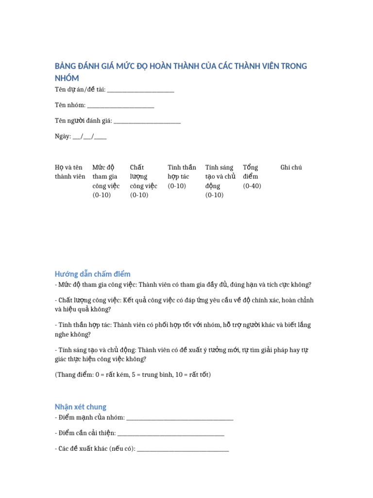 Peer Evaluation Form | PDF