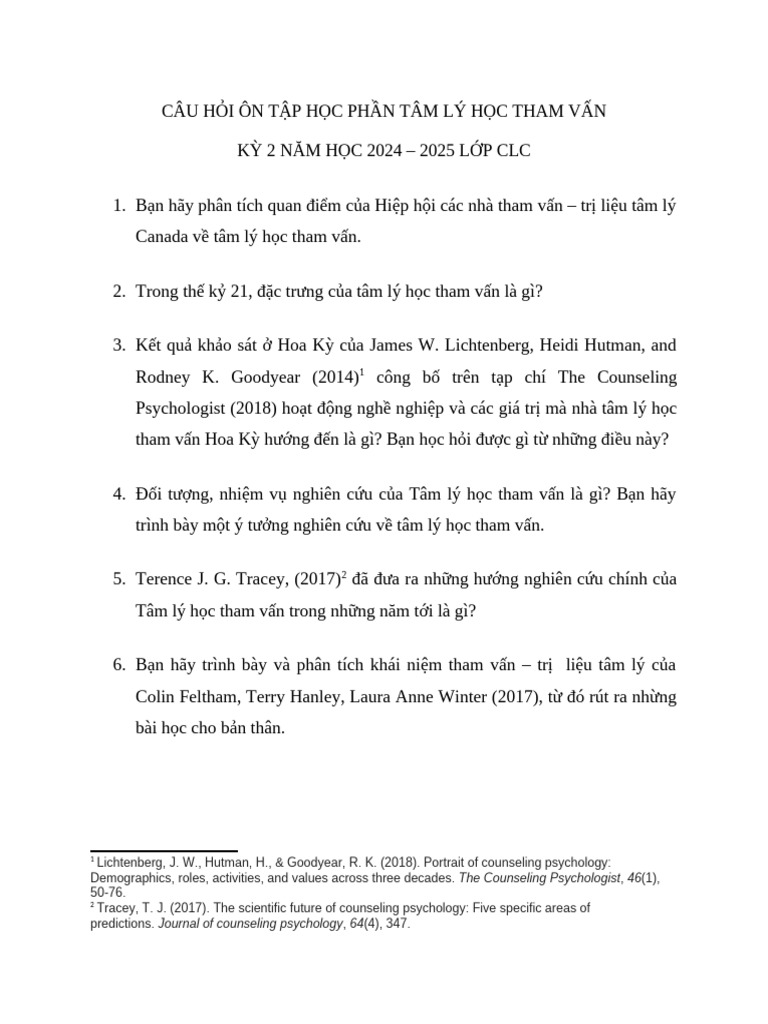 Tmpquhz7d Cau Hoi On Tap Hoc Phan Tam Ly Hoc Tham Van 2024 2025 Lop CLC | PDF