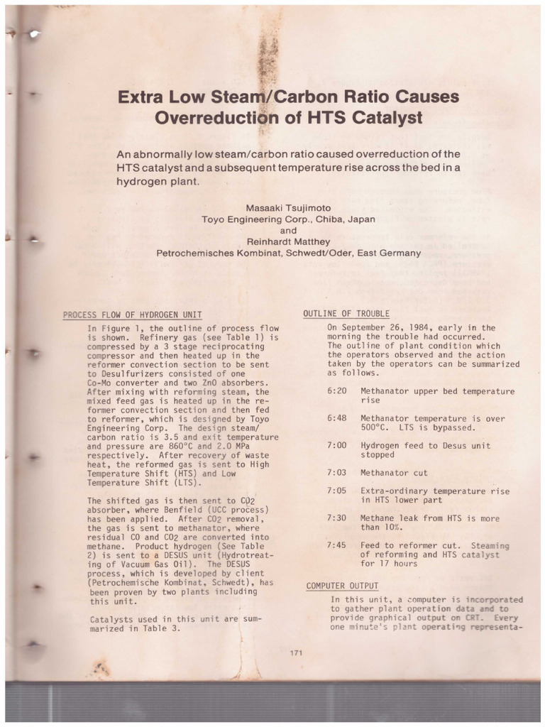 Extra Low Steam Carbon Ratio Causes Overreduction of HTS Catalyst | PDF