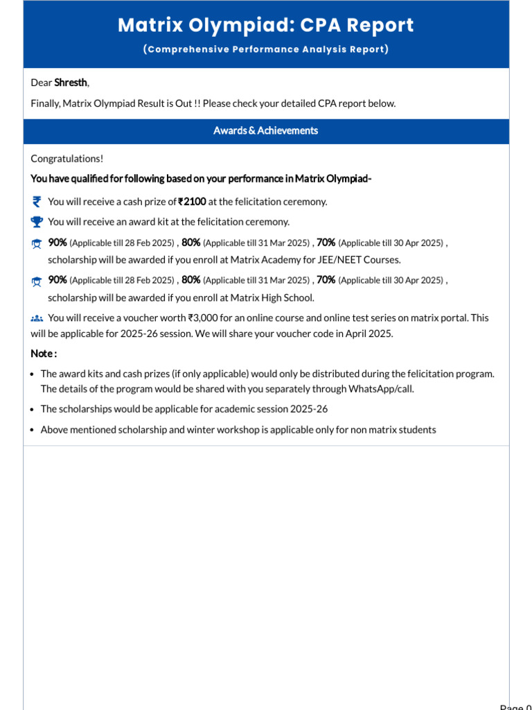 Matrix Olympiad - Best JEE - NEET Coaching With Best Pre Foundation in Sikar, Rajasthan | PDF