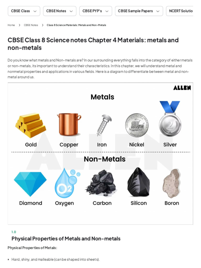 Notes - Metals and Non-Metals | PDF | Metals | Oxide