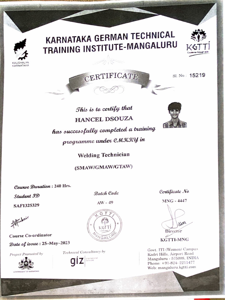 HANCEL DSOUZA - Training Certificate | PDF