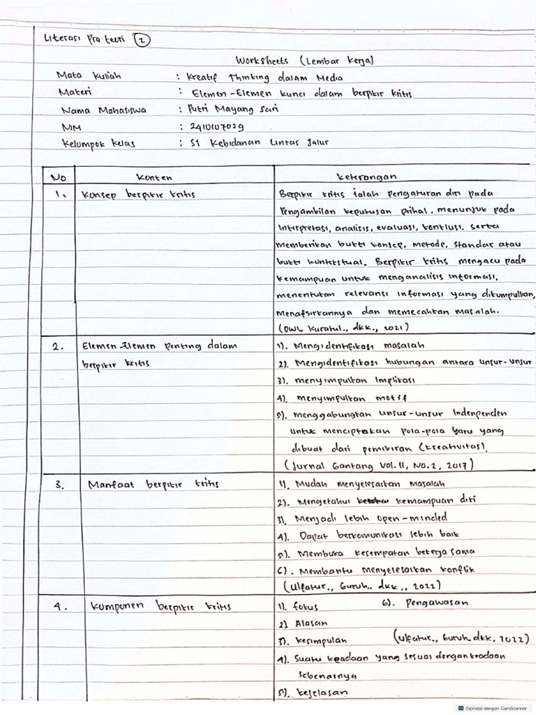 worksheet literasi prateori 2 | PDF
