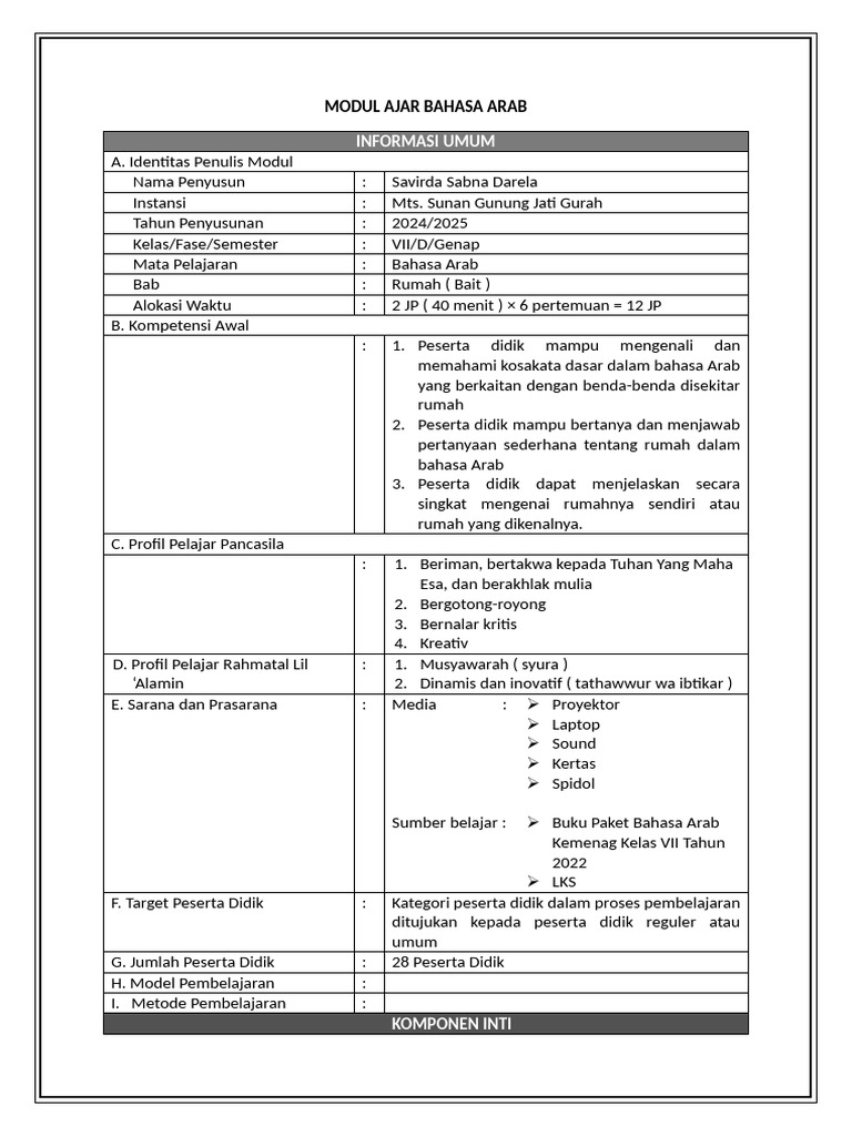Modul Ajar Bahasa Arab 7 | PDF