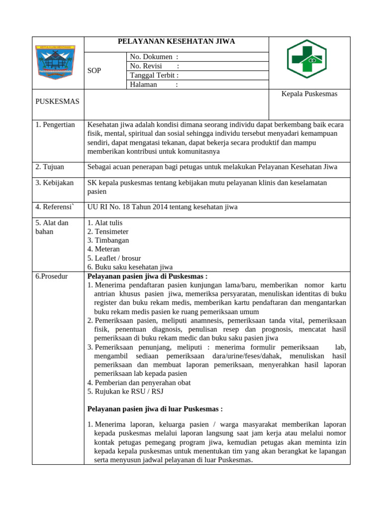 Sop Pelayanan Keswa | PDF