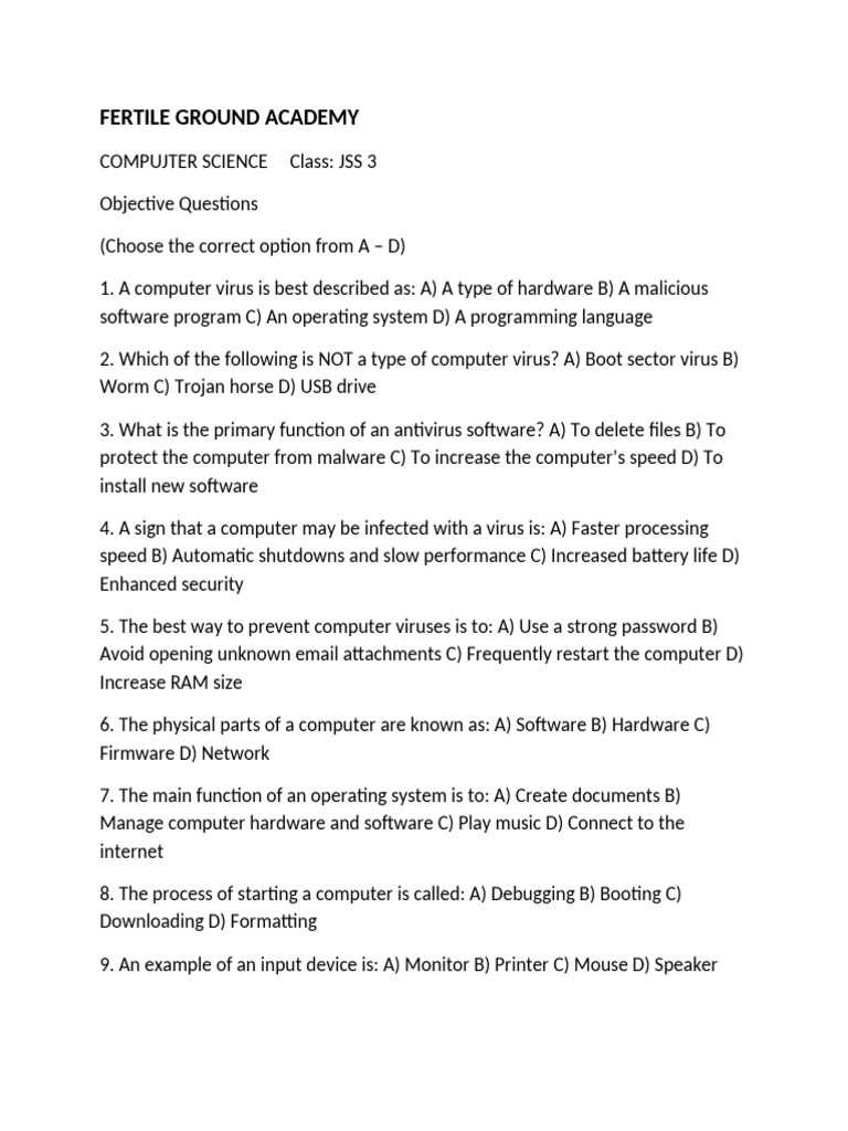 FERTILE GROUND-jss3 Computer Science | PDF | Computer Virus | Malware