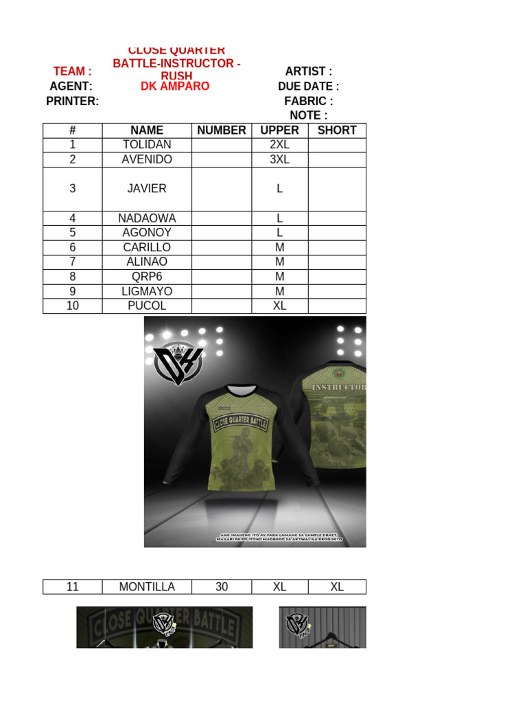 Close Quarter Battle Rush Order | PDF