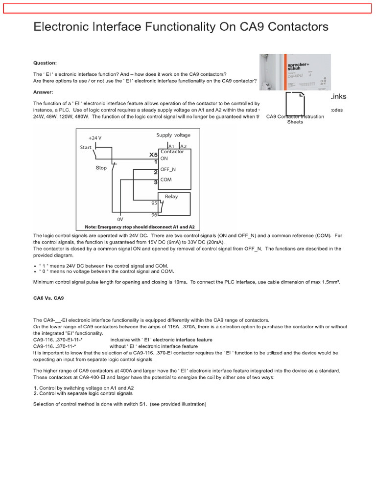 Electronic Interface Functionality On CA9 Contactors - Sprecher + Schuh ...