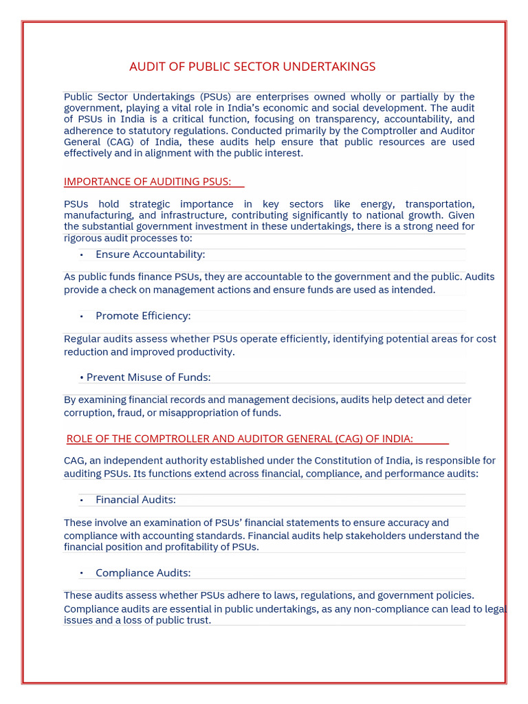 Public Sector Undertakings Audit Overview | PDF | Audit | Internal Control