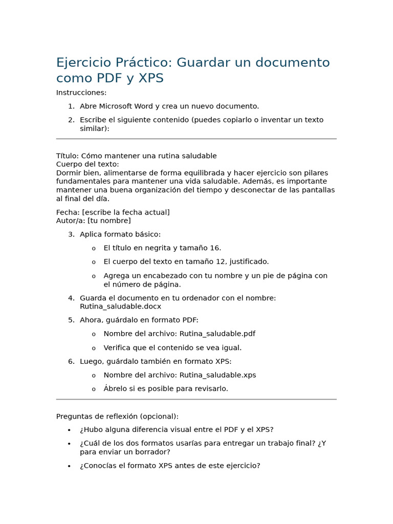 2.2 Ejercicio Guardar Un Documento en Formato PDF o XPS en Word | PDF | Microsoft Word | Archivo ...