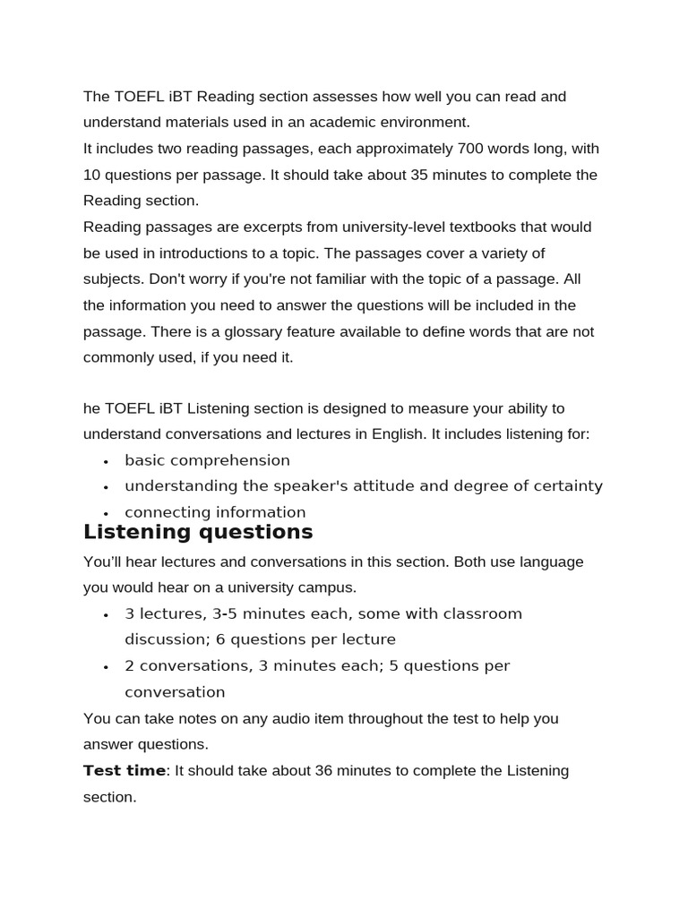 Thetoefl IBt Description | PDF | Test Of English As A Foreign Language ...